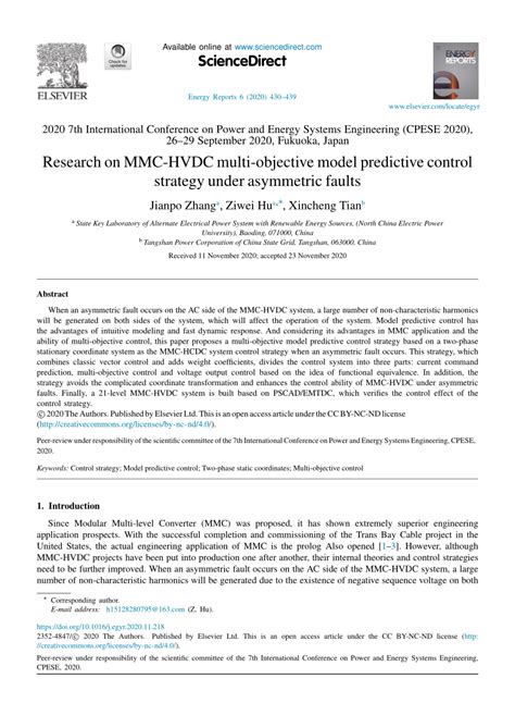 Pdf Research On Mmc Hvdc Multi Objective Model Predictive Control Strategy Under Asymmetric Faults