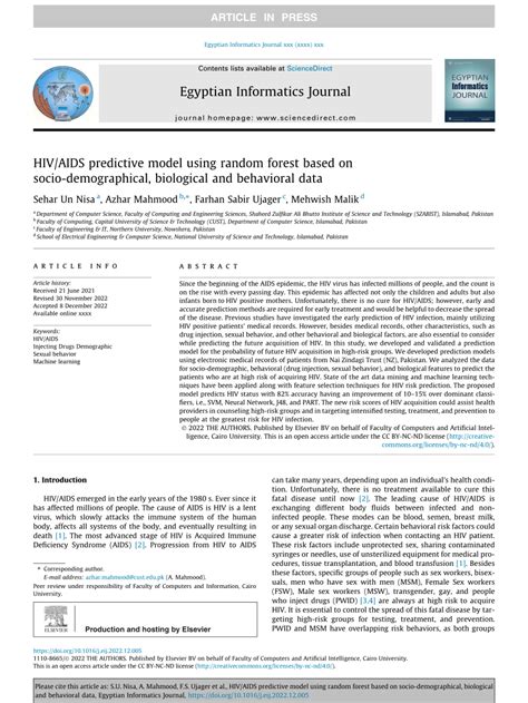 Pdf Hivaids Predictive Model Using Random Forest Based On Socio Demographical Biological And