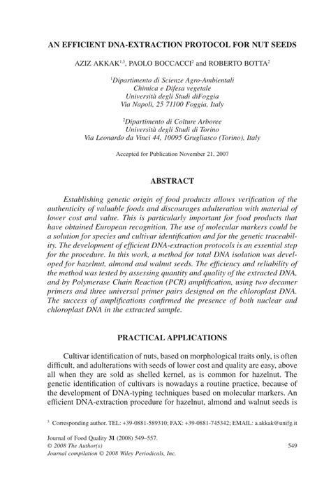 Pdf An Efficient Dna Extraction Protocol For Nut Seeds