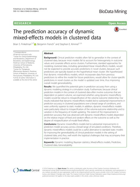 Pdf The Prediction Accuracy Of Dynamic Mixed Effects Models In