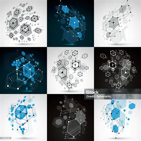 바우하우스 레트로 배경 화면 아트 벡터 배경 그리드와 육각형의 집합입니다 기하학적 인 그래픽 1960 일러스트 책자 표지 디자인으로 사용할 수 있습니다 0명에 대한 스톡