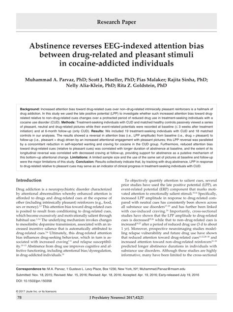 Pdf Abstinence Reverses Eeg Indexed Attention Bias Between Drug Related And Pleasant Stimuli