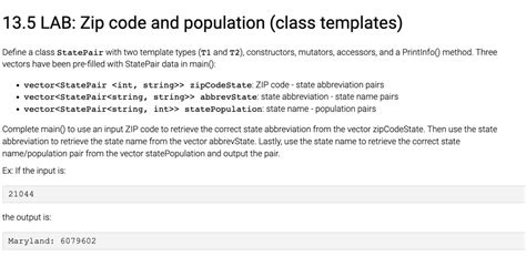 Get Answer Lab Zip Code And Population Class Templates Define A Class Statepair With
