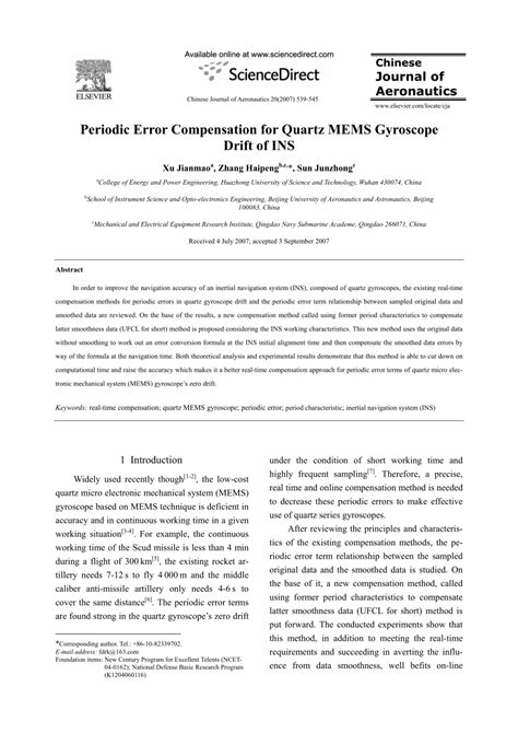 Pdf Periodic Error Compensation For Quartz Mems Gyroscope Drift Of Ins