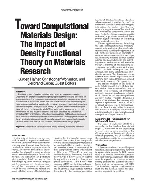 Pdf Toward Computational Materials Design The Impact Of Density