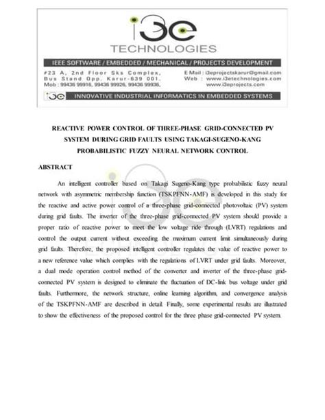 Reactive Power Control Of Three Phase Grid Connected Pv System During