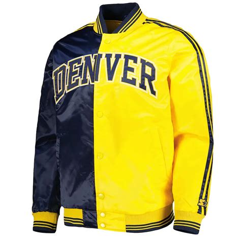 Fast Break Denver Nuggets Navy Yellow Varsity Satin Jacket William Jacket
