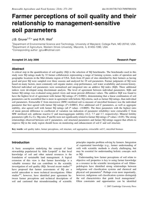 PDF Farmer Perceptions Of Soil Quality And Their Relationship To Management Sensitive Soil