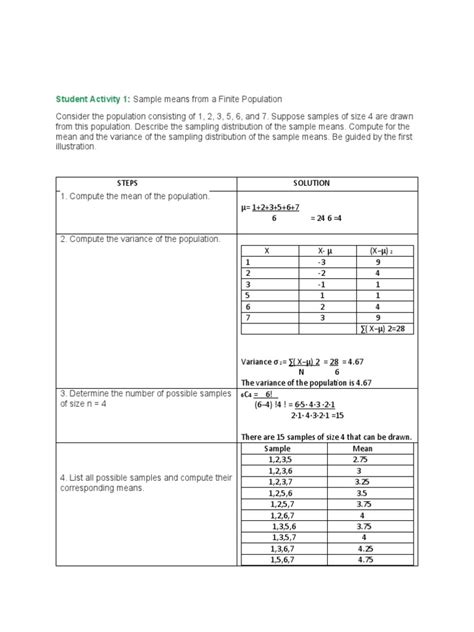 3 3 4 Mean And Variance Of The Sampling Distribution Of The Sample Means Pdf Standard