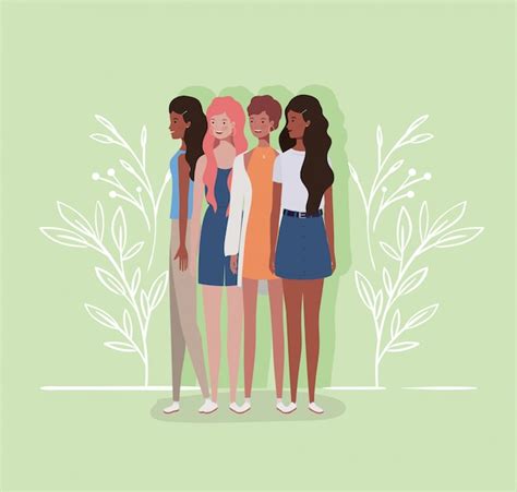 Premium Vector Young And Beautiful Interracial Girls Group Characters