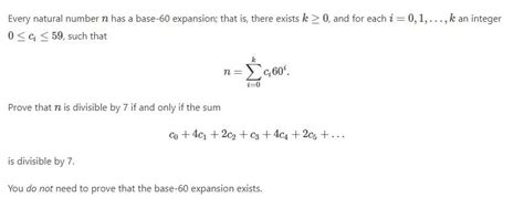 Solved Every Natural Number N Has A Base 60 Expansion That Chegg Com
