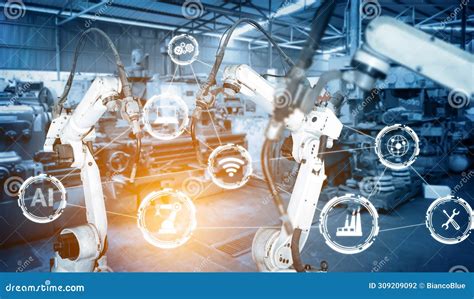 Xai Smart Industry Robot Arms For Digital Factory Production Technology Stock Illustration