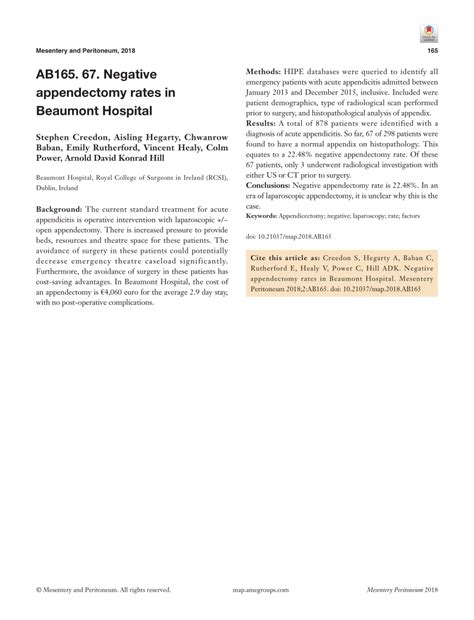 Pdf Ab165 67 Negative Appendectomy Rates In Beaumont Hospital