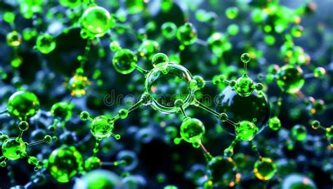 Glowing Green Molecular Structure With Glass Like Nodes Neon Accents Stock Illustration