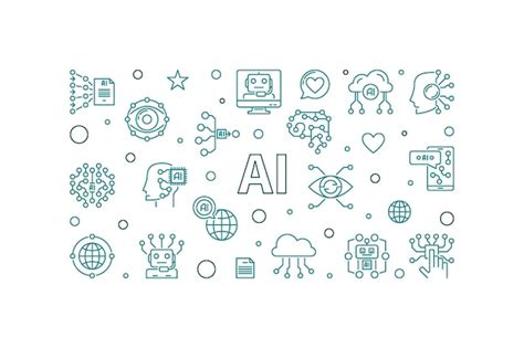 Ai 얇은 라인 가로 배너 벡터 인공 지능 기술 개념 그림 프리미엄 벡터