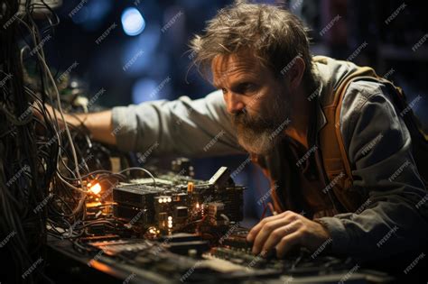 Premium Ai Image Computer Technician Troubleshooting And Fixing A Computer Issue Generative Ai