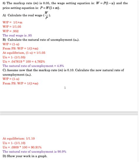 Solved 8 The Markup Rate M Is 0 05 The Wage Setting Chegg Com