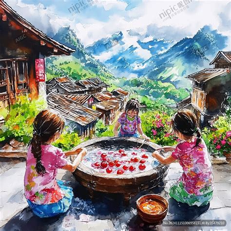 Ai创作图农家乐插画 羌族水彩 手绘野炊后的小姑娘 水彩羌族旅游海报旅游 羌族特产女孩插画 农家乐油画 湘西插画 簸箕炊意境画 插画羌族水彩水墨山水 云水谣插画 凉山水彩 农家院绘画 云水谣