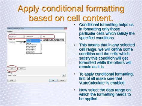 Advanced Spreadsheets Conditional Formatting