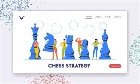 체스 전략 방문 페이지 템플릿 체스를하는 팀 비즈니스 남성과 여성 캐릭터는 전략적 게임을합니다 개념에 대한 스톡 벡터 아트 및