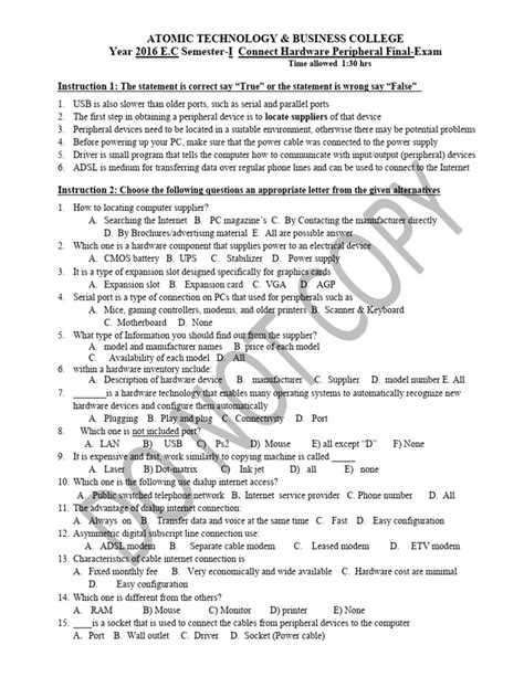 Lvel I Chp Final Exam Pdf Computer Hardware Modem