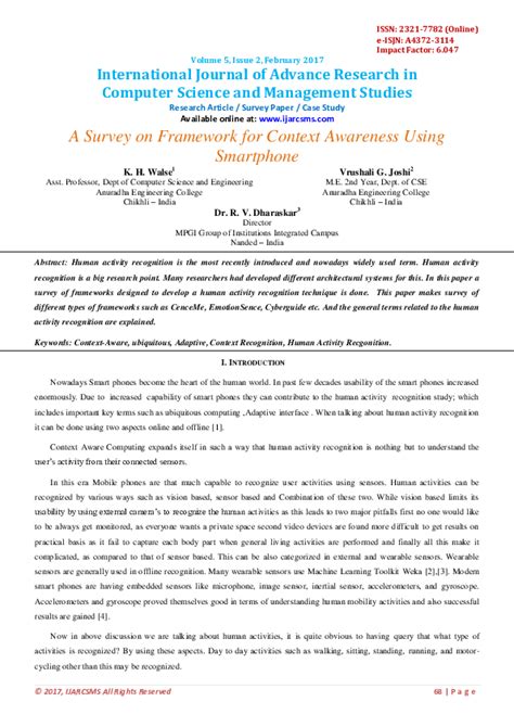 Pdf A Survey On Framework For Context Awareness Using Smartphon