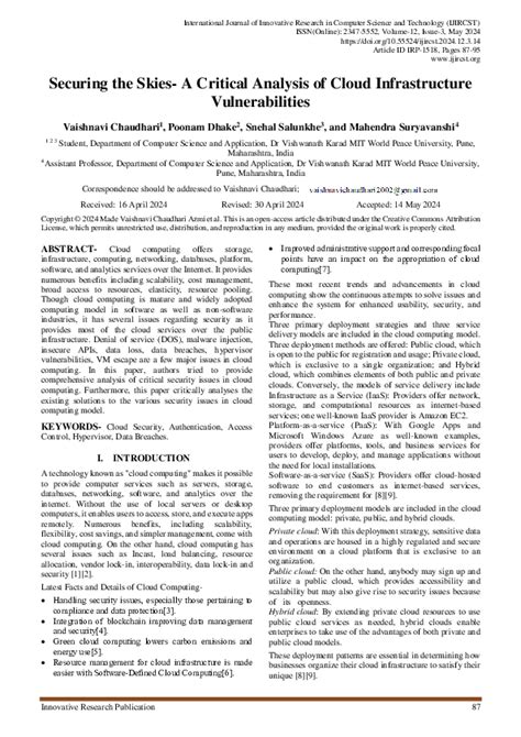Pdf Securing The Skies A Critical Analysis Of Cloud Infrastructure Vulnerabilities