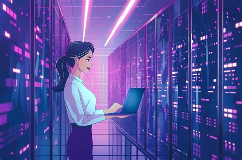 Data Center Female Programmer Using Laptop Computer Maintenance It Specialist In Cloud