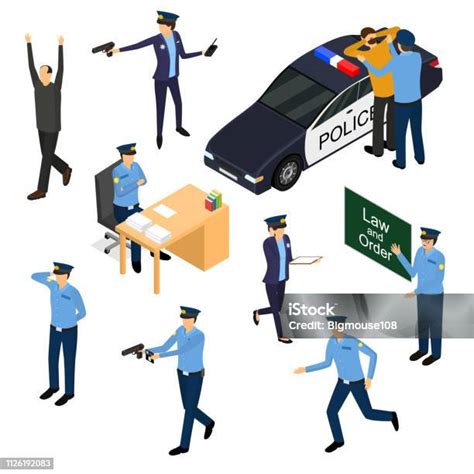 균일 한 3d 아이콘 문자 경찰관 아이소메트릭 뷰를 설정합니다 벡터 경찰관에 대한 스톡 벡터 아트 및 기타 이미지 경찰관 등측투영법 달리기 Istock