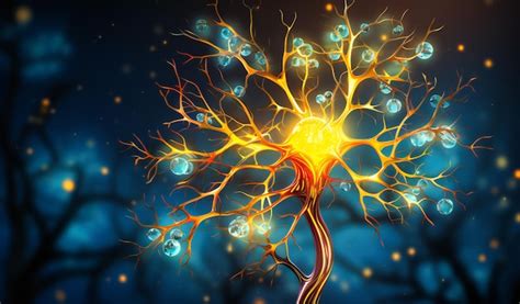 Una Caricatura De Una Neurona Con Luz Amarilla Brillante Foto Premium