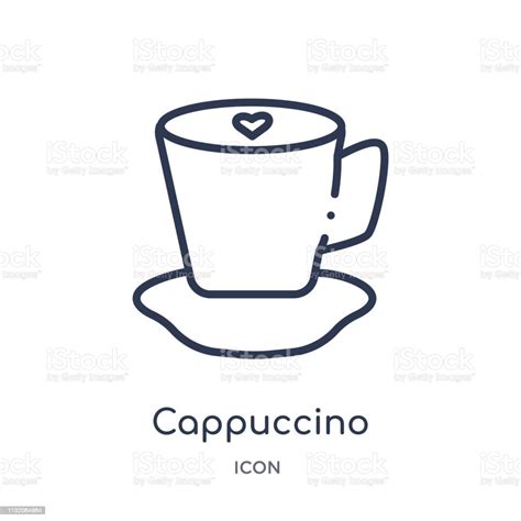음료 개요 컬렉션에서 선형 카푸치노 아이콘입니다 얇은 라인 카푸치노 벡터 흰색 배경에 고립입니다 카푸치노 트 렌 디 일러스트레이션 0명에 대한 스톡 벡터 아트 및 기타