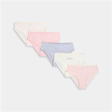 Girls Textured Panties Set Of 5 4y Very Light Ecru Okaidi
