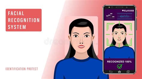 Identification Of The Face Woman With The Help Of Technology For The Smartphone Stock Vector