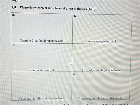 solved q1 please draw correct structures of given molecules