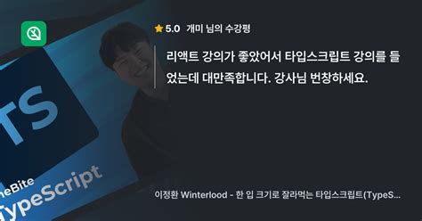 개미님의 생생한 수강평 한 입 크기로 잘라먹는 타입스크립트typescrip 인프런 수강평