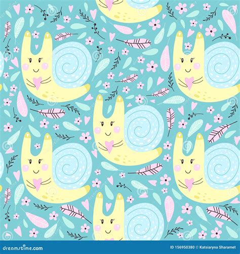 Seamless Pattern With Snail Vector Stock Vector Illustration Of Pattern Wallpaper 156950380