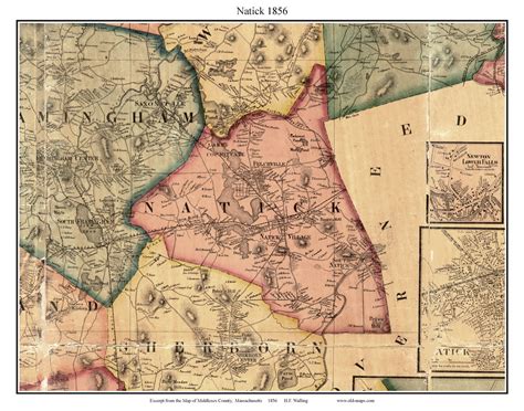 Natick Massachusetts 1856 Old Town Map Custom Print Middlesex Co