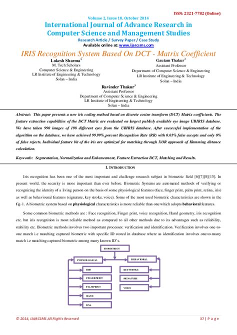 Pdf Optimized Iris Recognition Using Dct And Xor