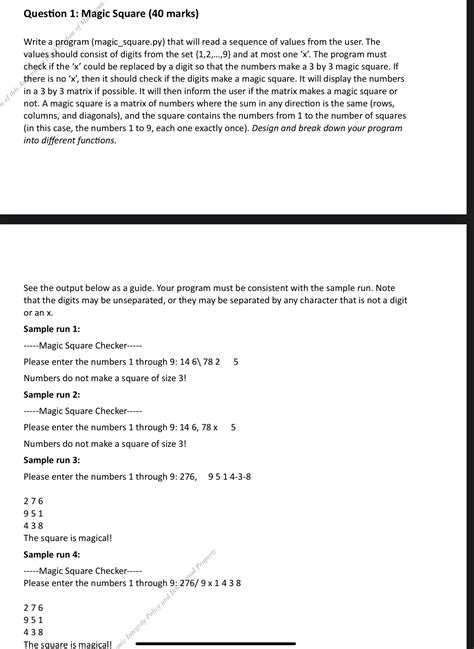 solved question 1 magic square 40 ﻿marks write a program