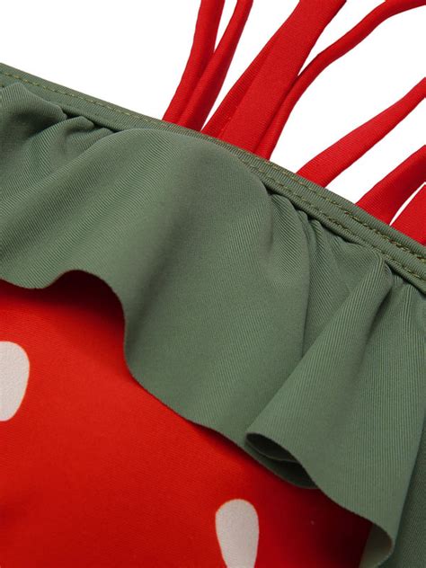 Red 1950s Strawberry Ruffle Strap Swimsuit Retro Stage
