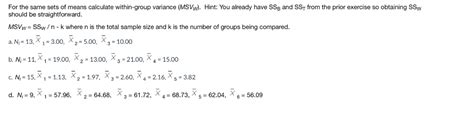 for each of the following calculate between group
