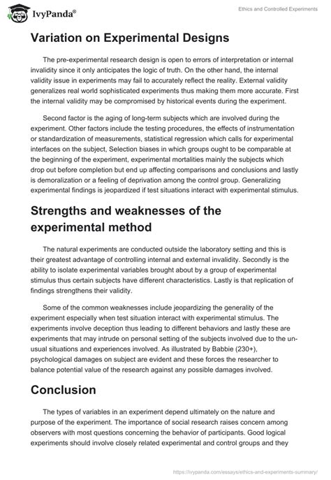 Ethics And Experiments Summary 969 Words Essay Example