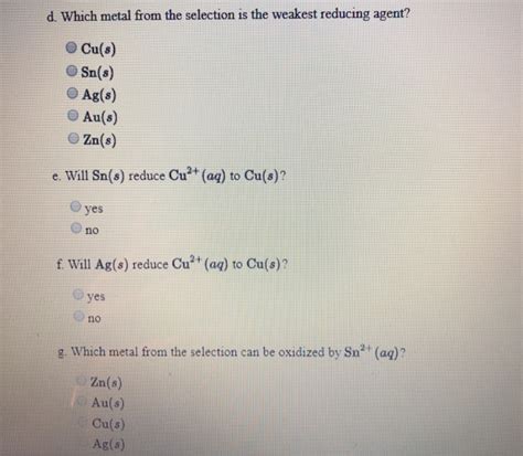 Solved Standard Reduction Potentials In Aqueous Solution At