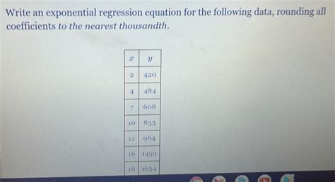 Solved Write An Exponential Regression Equation For The Following Data