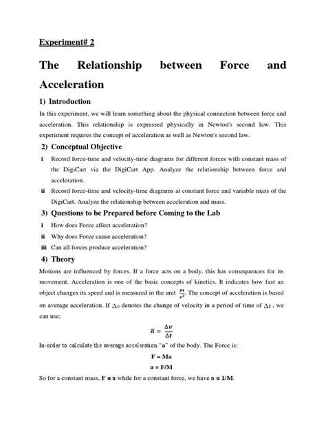 Experiment 2 The Relationship Between Force And Acceleration Pdf Force Newtons Laws Of
