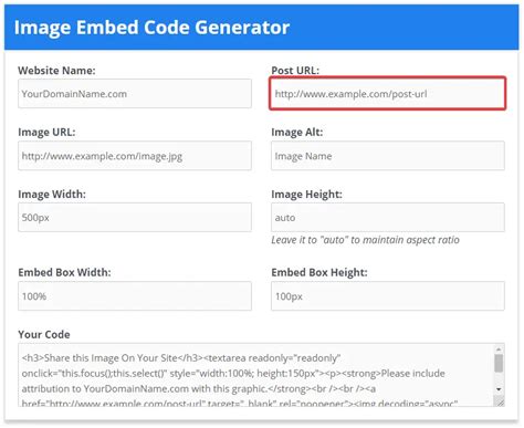 Image Embed Code Generator Frontend Resource