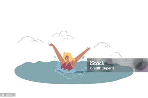 해변에서 바다에서 수영하는 동안 익사 하는 여자 오션 비치 비상 상황 및 인명 구조원 익사에 대한 스톡 벡터 아트 및 기타 이미지 익사 가라앉음 개념 Istock