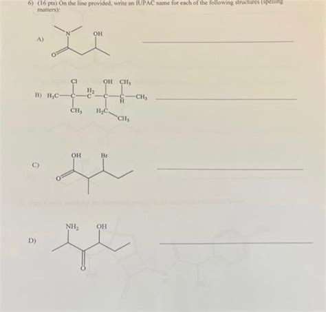 Solved Pts On The Line Provided Write An IUPAC Name Chegg