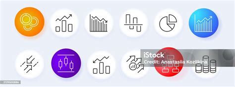 차트 아이콘 집합입니다 그래프 그림 기하학 수학 다이어그램 통계 원 함수 표 인포그래픽 신형성 스타일 비즈니스 및 광고를 위한