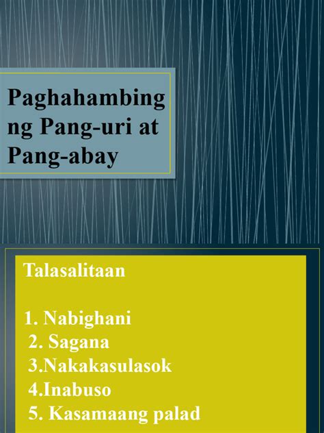 Paghahambing Ng Pang Uri At Pang Abay Pdf